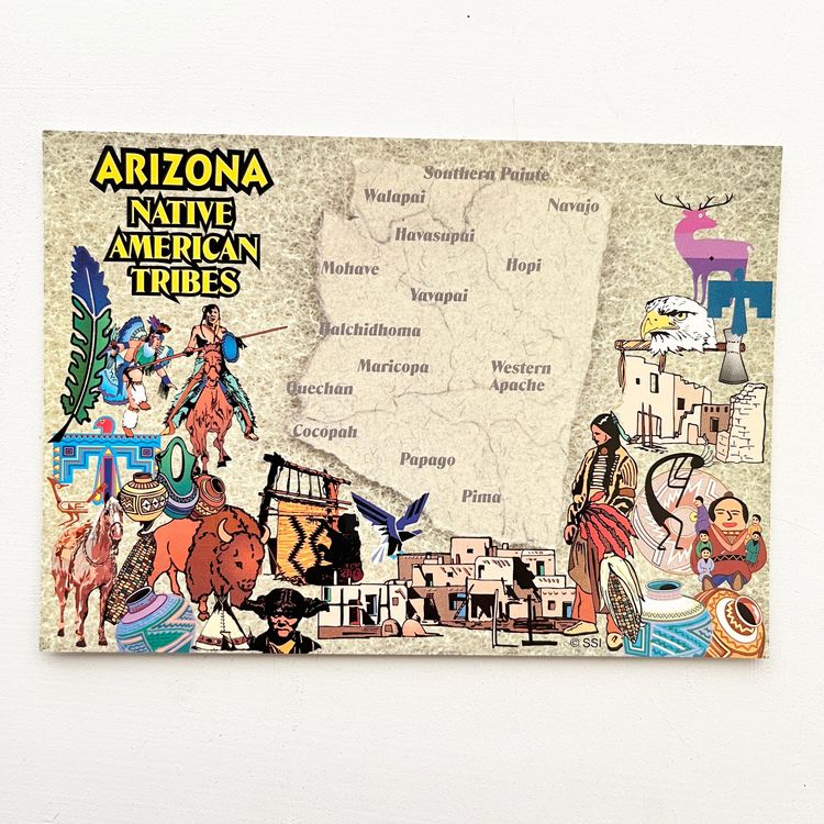 Arizona State Map Native American Tribes Postcards Vtg 1980s Cultural ...