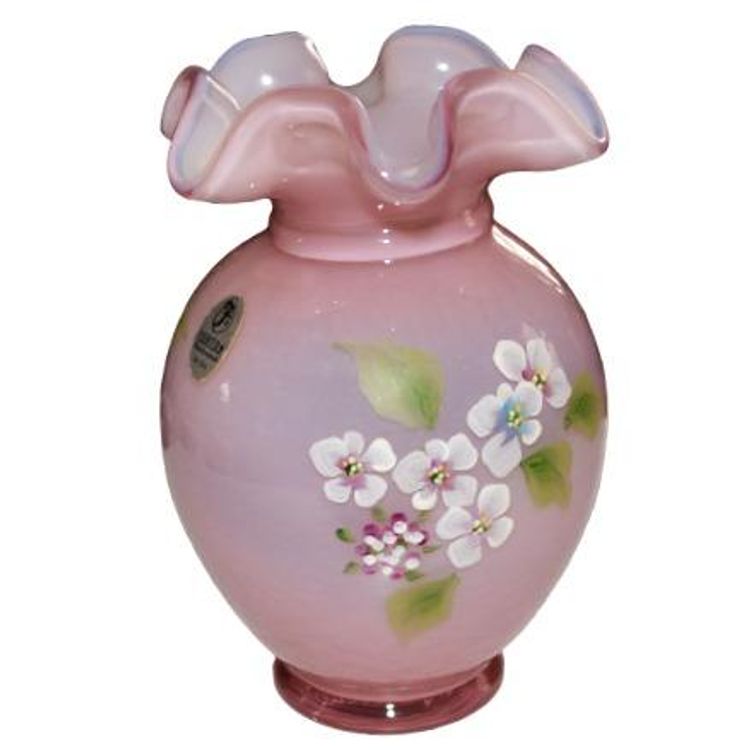 Fenton Pink Vase Floral Designs Hand Painted Ca Hall