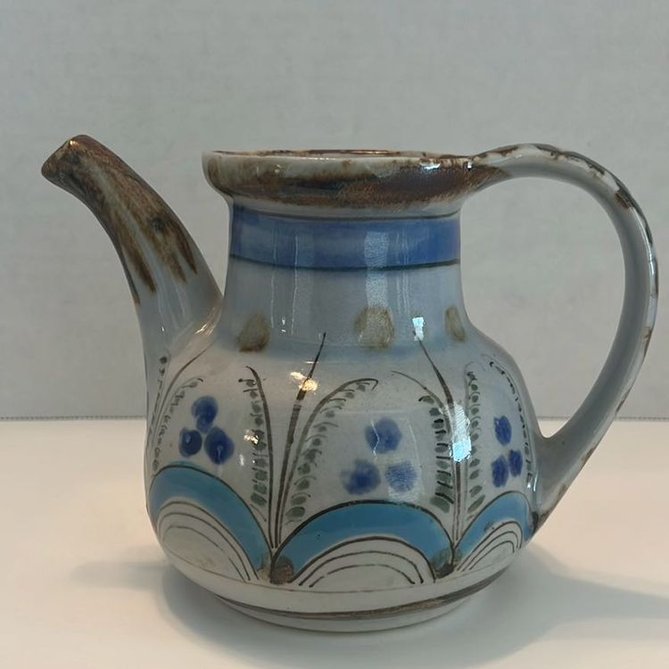 Ken Edwards Pottery Teapot Blue Tonala Mexico Folk Art