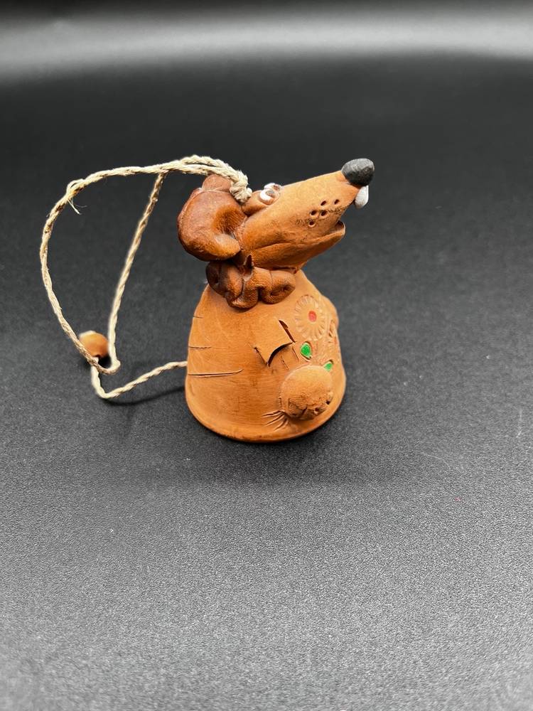 Redware Art Pottery Derpy Mouse Bell 🐭