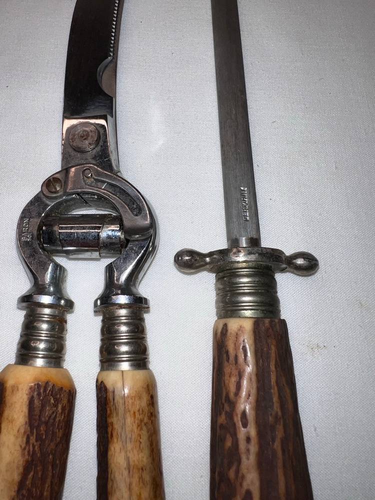 Vintage Set Solingen Germany Baron Poultry Shears And Steel Stag Handles