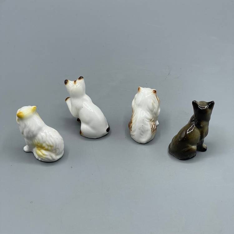 Set Of 4 Bone China Cat Friends Miniature Mini Figurines Tabby Siamese ...