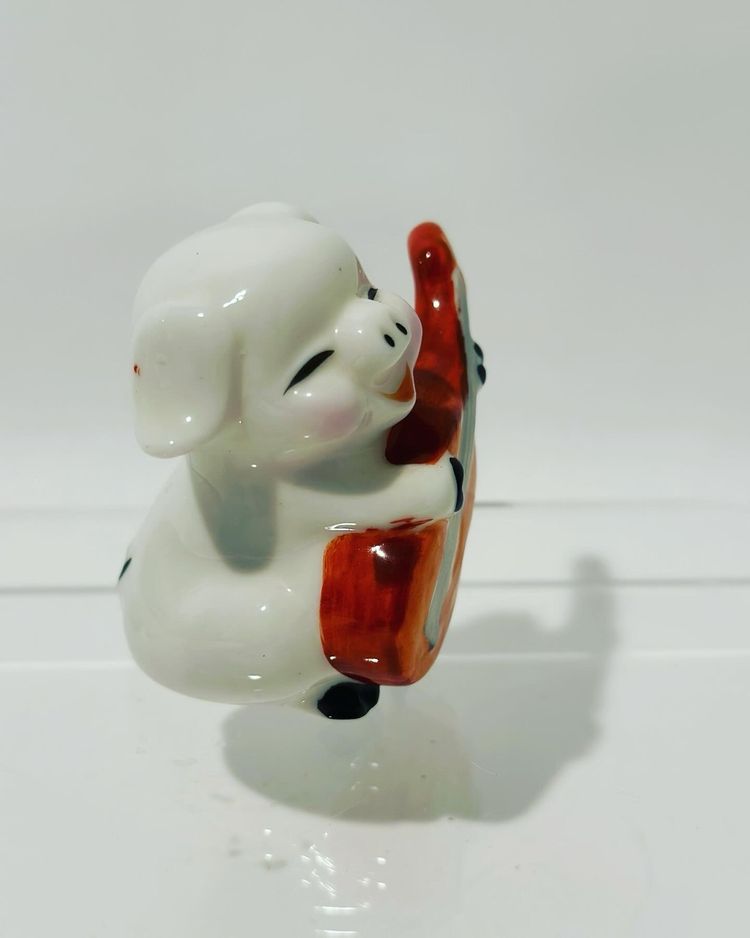 Vintage Musical Pig Figurine Cello/Guitar Bone China Pig Hand Painted