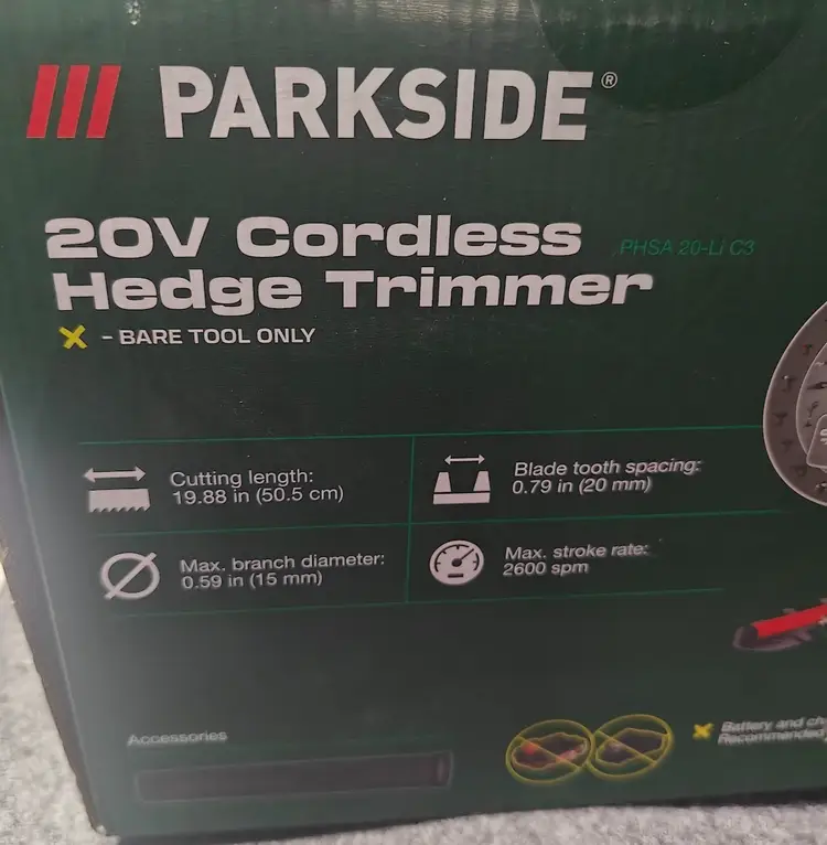 Parkside 20V Cordless Hedge Trimmer – Bare Unit, 2600spm, 2025 Model ...