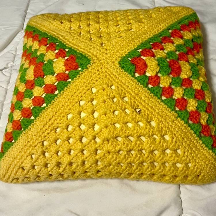 Yellow Granny Square Afghan And Matching Pillow Made In AR ~63x43 ...