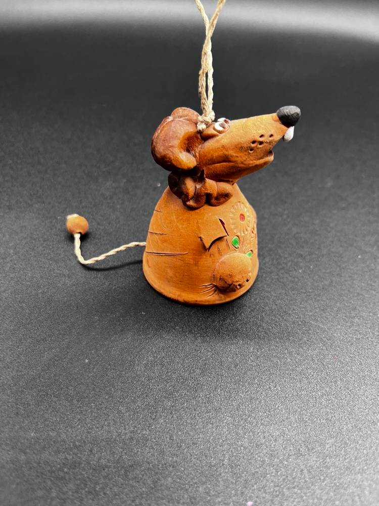 Redware Art Pottery Derpy Mouse Bell 🐭