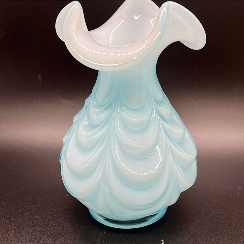 Fenton Blue Cased Glass Vase Drape George Fenton Susan K. Fenton Etched ...