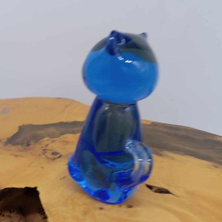 Blue glass cat figurine, kitty