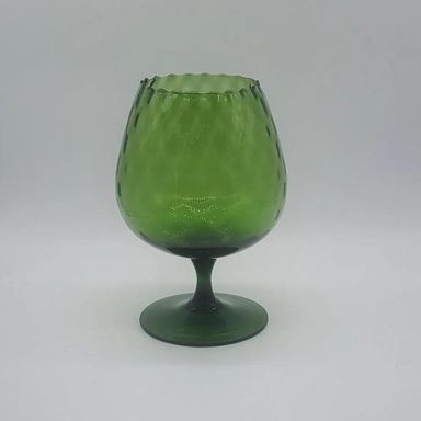 Green Empoli Glass Diamond Optic Brandy Snifter With Ripple Edge 7.5"