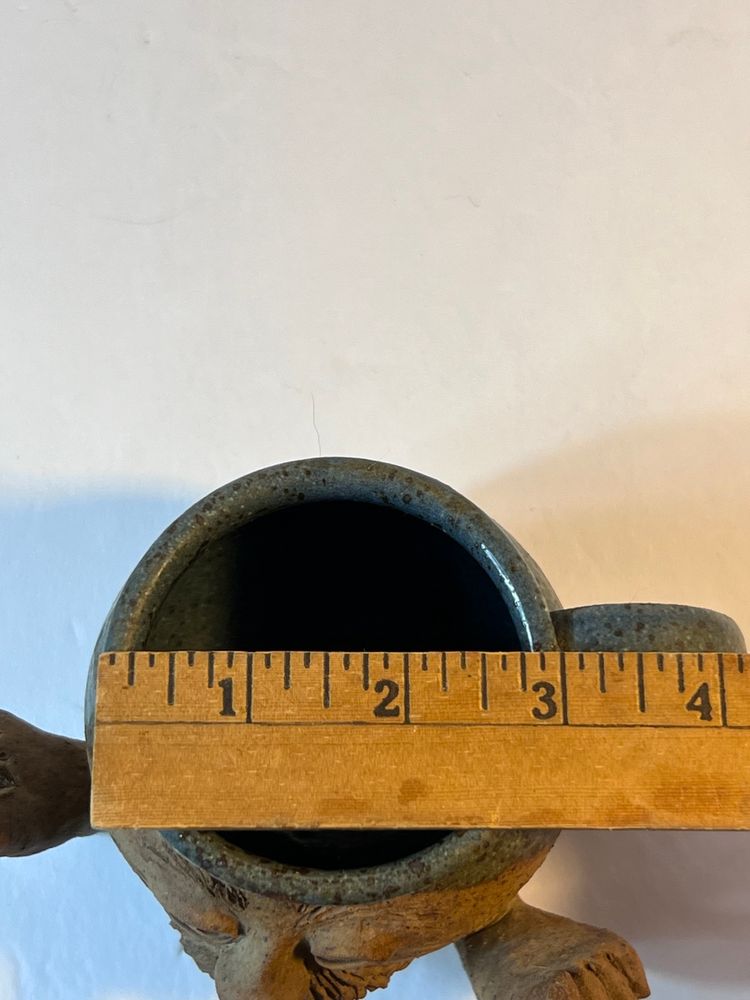 Vintage Funny Face Pottery Mug With Feet Mustache Signed Nose Teeth