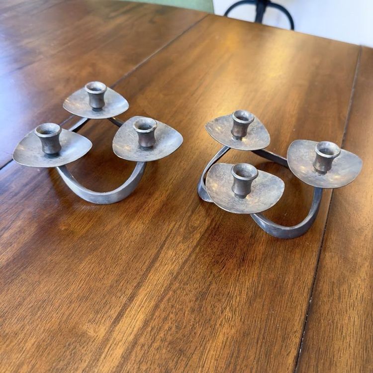 Lunt Silversmiths Candle Holders 3-Arm Vintage Modernist Silver Plated ...