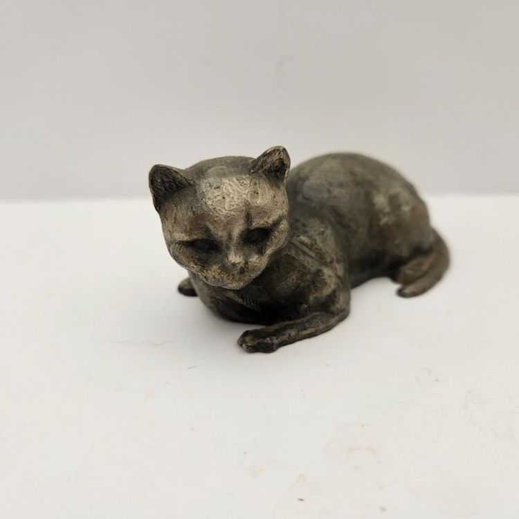 Hudson Pewter Lounging Cat Figurine Stamped Hudson USA CIA #303 3.5" L ...