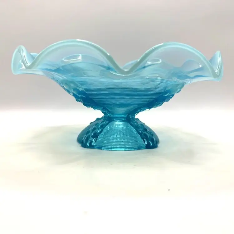 Northwood Button Panels Pattern Blue Opalescent Glass Bowl on Pedestal ...