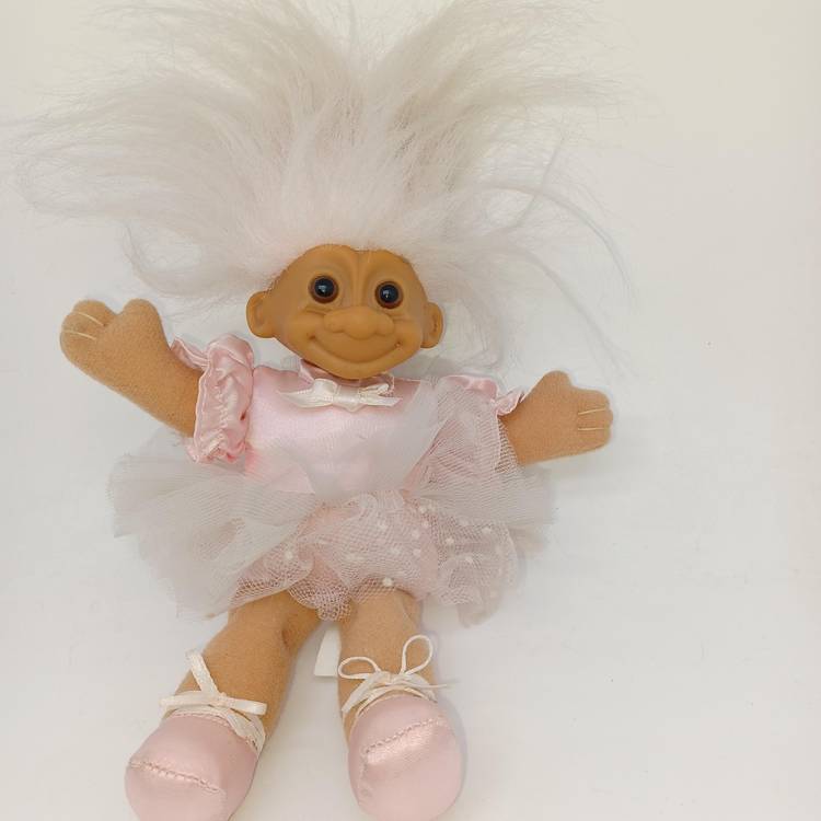 Vintage Girl Troll Kidz Doll Ballerina Pink Tutu Dress Troll with Pink Hair
