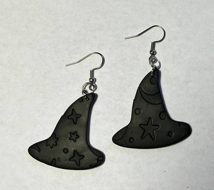 Handmade Polymer Clay Witch Hat Earrings