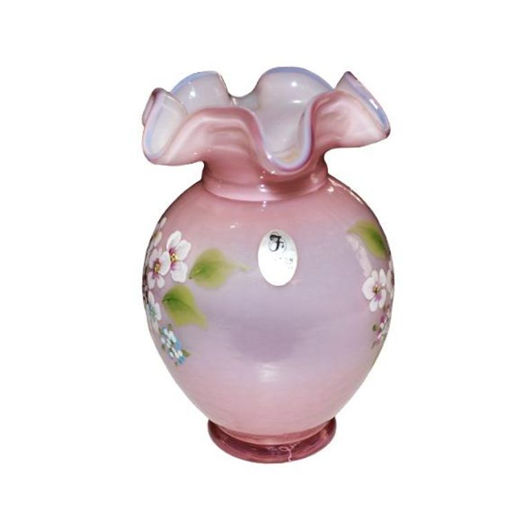 Fenton Pink Vase Floral Designs Hand Painted Ca Hall