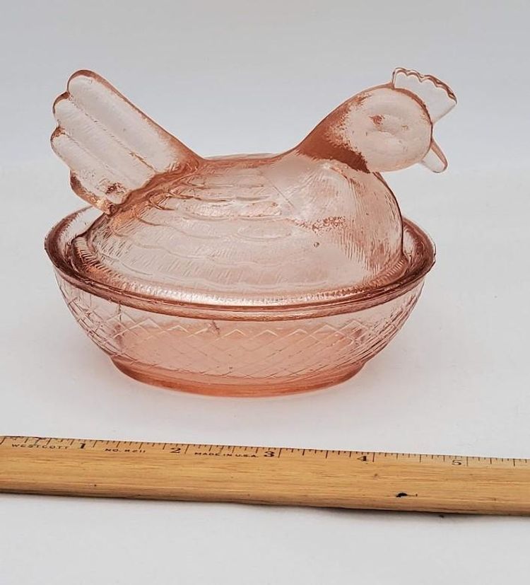 Vintage Pink Glass Hen-on-Nest Covered Dish