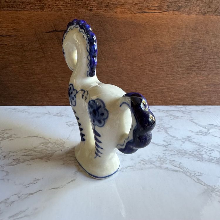 SOVIET ERA USSR Gzhel Porcelain Horse Figurine Blue & White Russian Delft