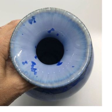 BILL CAMPBELL ART POTTERY BLUE FLAMBEAUX CRYSTALLINE VASE LARGE 10” T