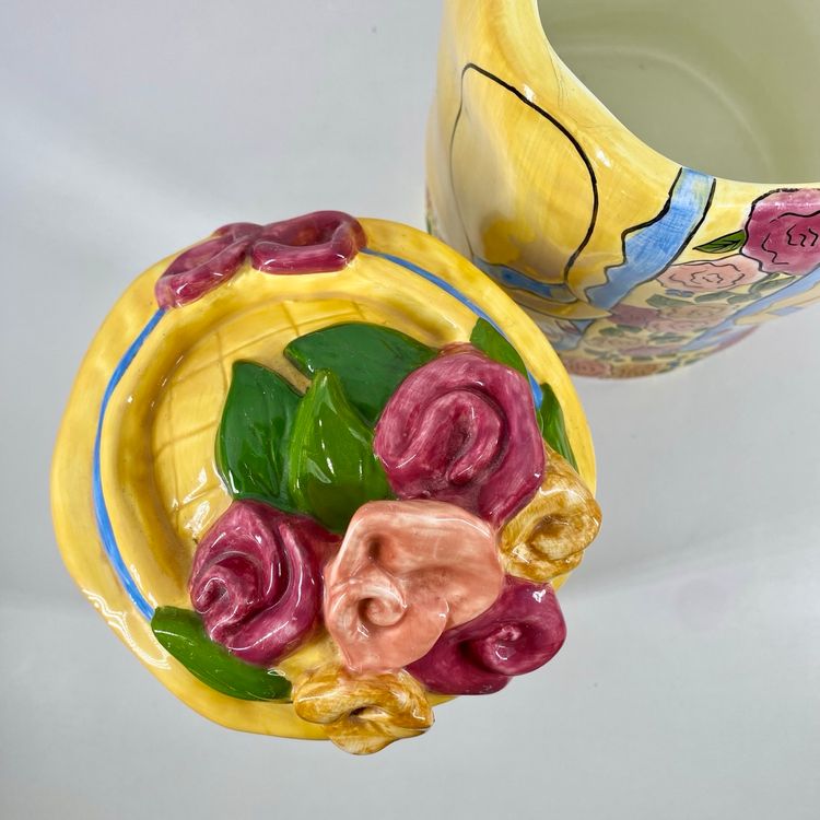 Signed SUSAN PALEY Cookie/Biscuit Jar LADY MINNA for Ganz Yellow Pink ...