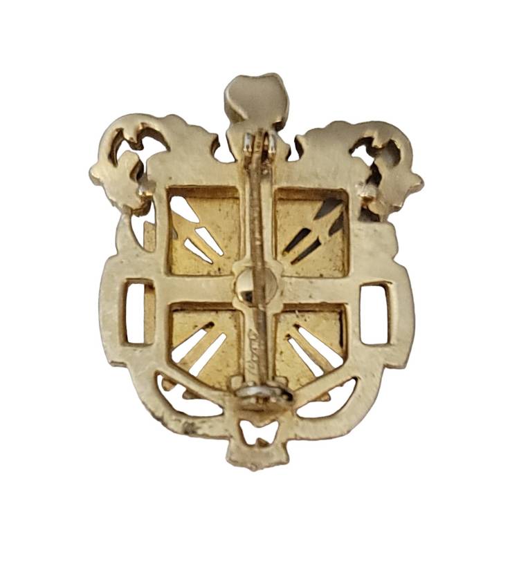 Coro Gold Tone Shield Via Crucis Via Lucis Brooch Pin, Signed