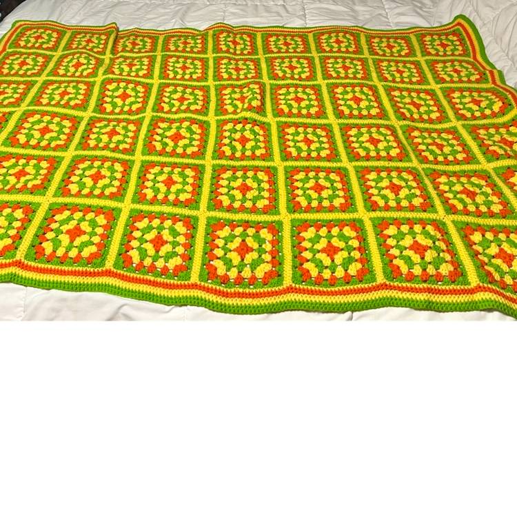 Yellow Granny Square Afghan And Matching Pillow Made In AR ~63x43 ...