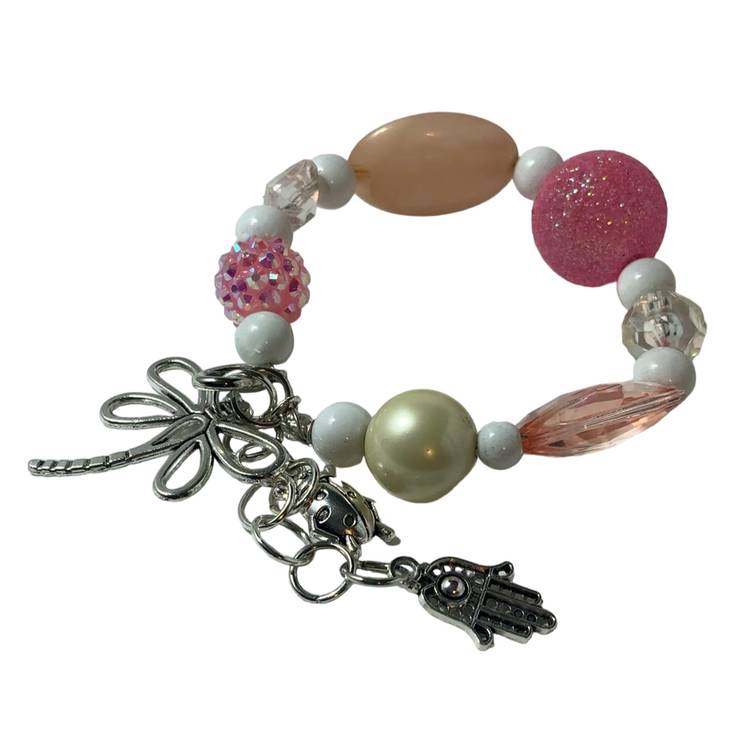 Handcrafted Beaded Blush Pink Color Bracelet Silver Tone White Pearls ...