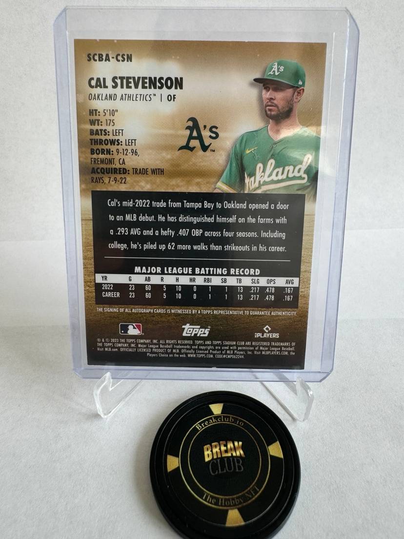 Cal Stevenson 2023 Stadium Club RC Auto - Oakland Athletics