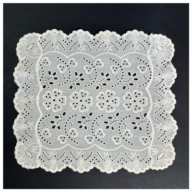 Rectangle Eyelet Doily White Cotton Floral Embroidery Cottage Core Shabby Décor Vintage