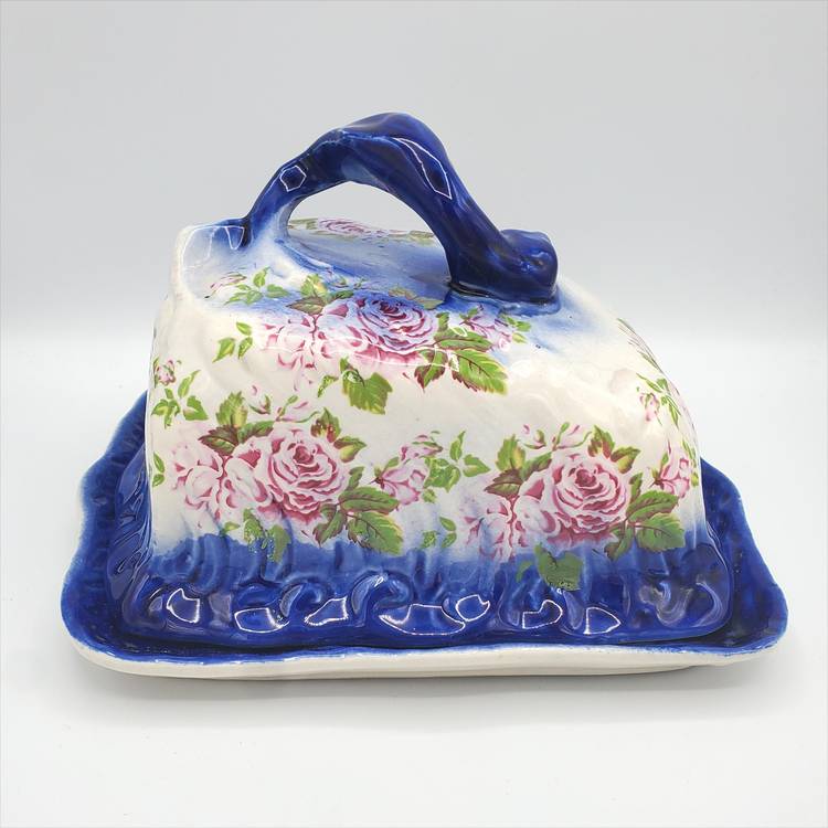 Vintage Flow Blue Ceramic Butter Dish with Lid, Blue and White with ...