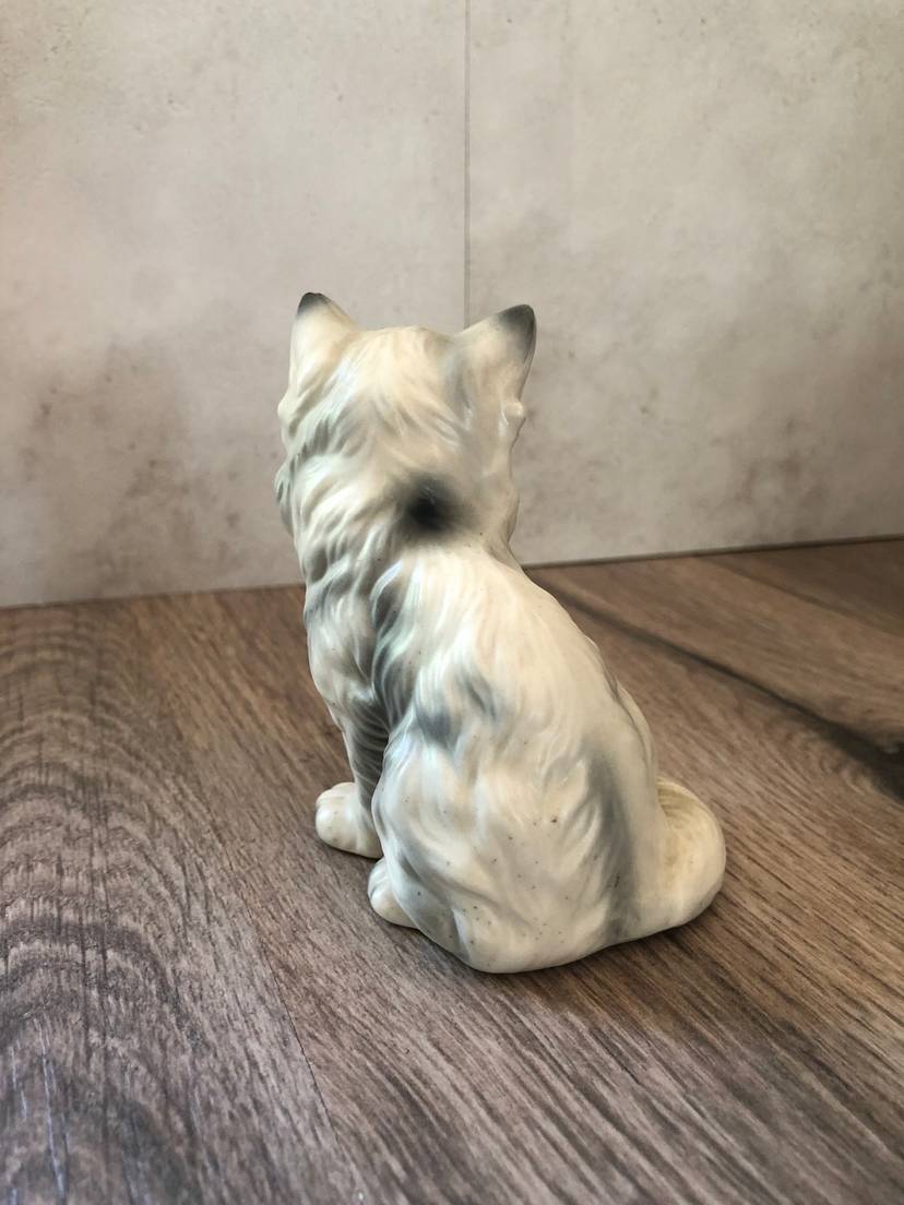 Vintage Lefton White Gray Cat Figurine Kitty Ceramic