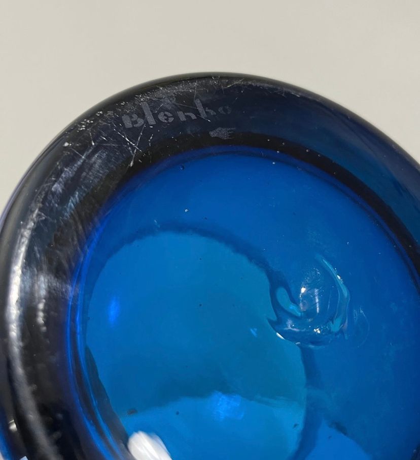 1959 Blenko Wayne Husted No. 5936-L Bowl in Blue w/ Sandblast Blenko ...